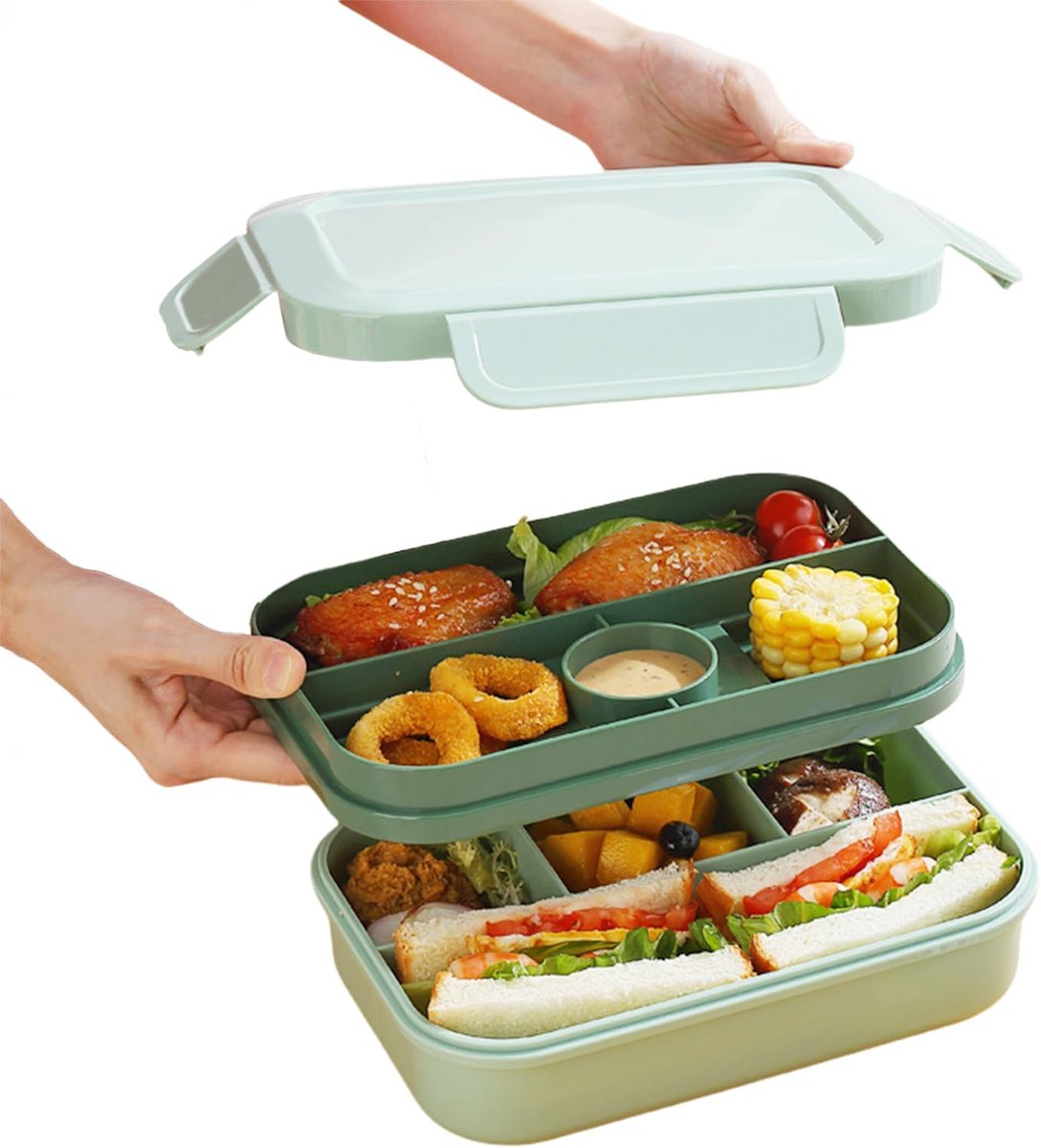 Lunch Box - 2000 ml Bento Lunch Box dla dzieci i dorosłych z 8 przegrodami, szczelny, bez BPA ...