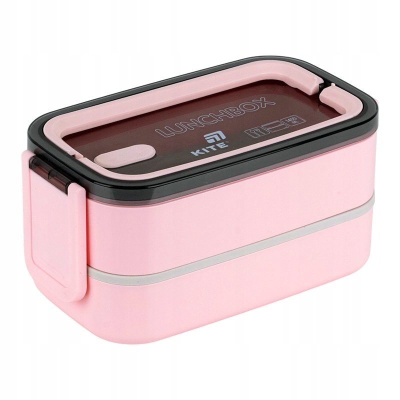 Lunchbox z wyposażeniem dwupoziomowy z rączką BPA free różowy Kite ...