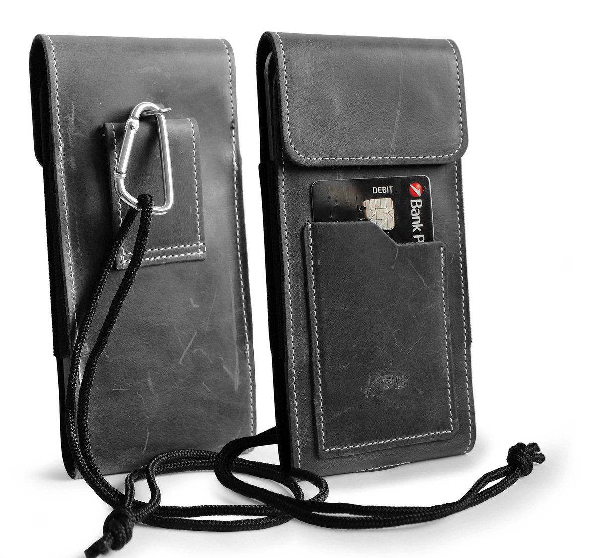 LURESKO HECTOR XXL Skórzane etui na szyję / kabura do paska / do szlufki 167x78x10mm (szary ...