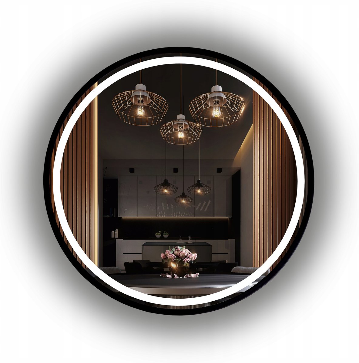 Lustro Łazienkowe Led Koło 90 Cm Czarna Rama Loft - SkyMel | Sklep ...
