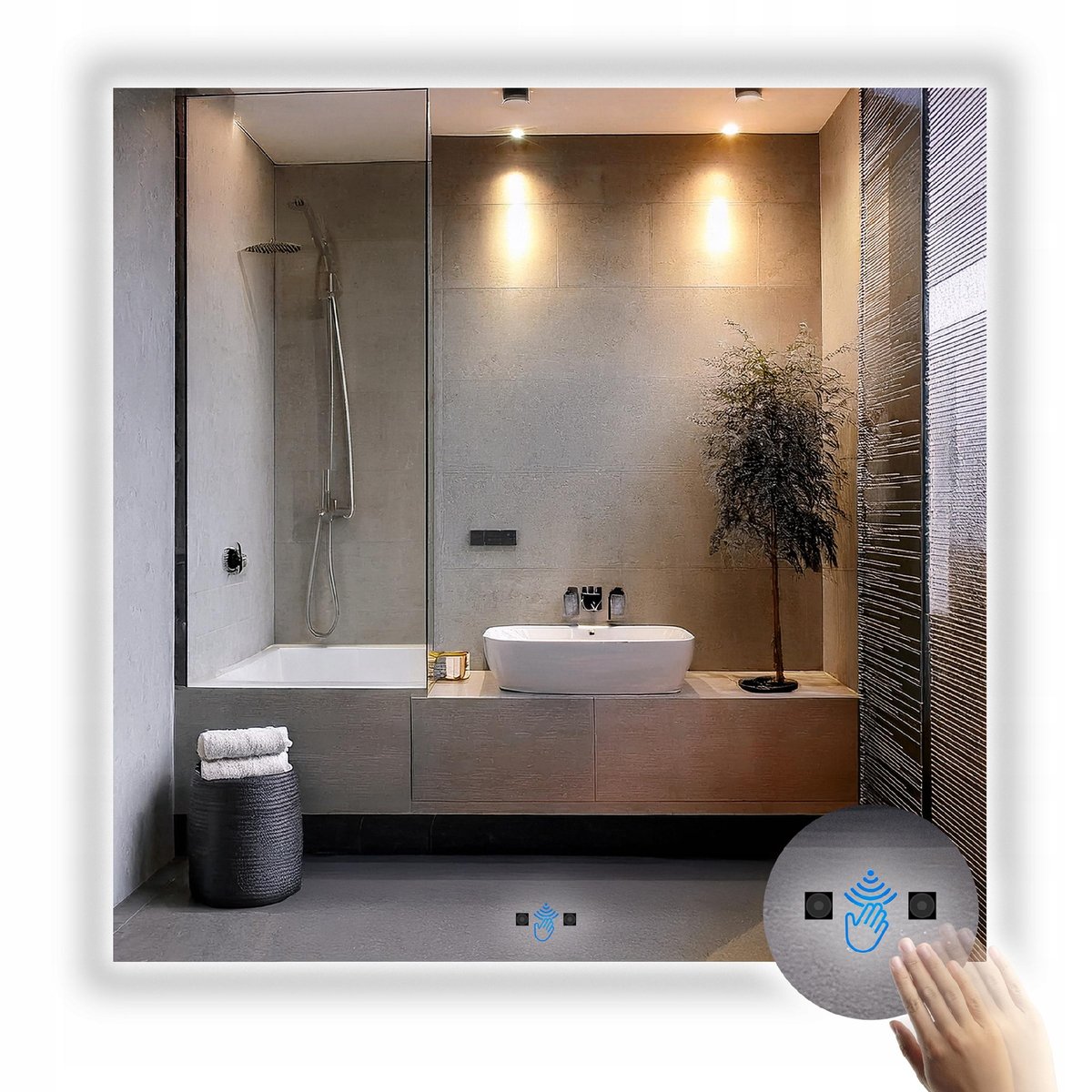 LUSTRO LED 50x50 cm COB 480 LED/1m Z WŁĄCZNIKIEM SENSORYCZNYM ...
