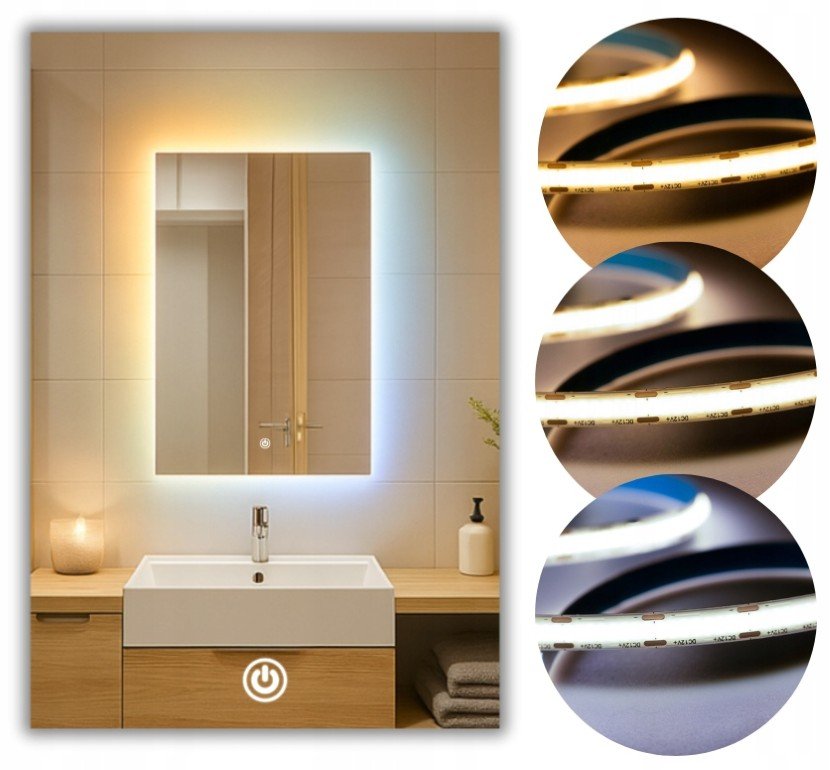 Lustro Led 50X70 Cob 608 Diod/M ~ 3 Barwy ~ Ledowe Podświetlane ...