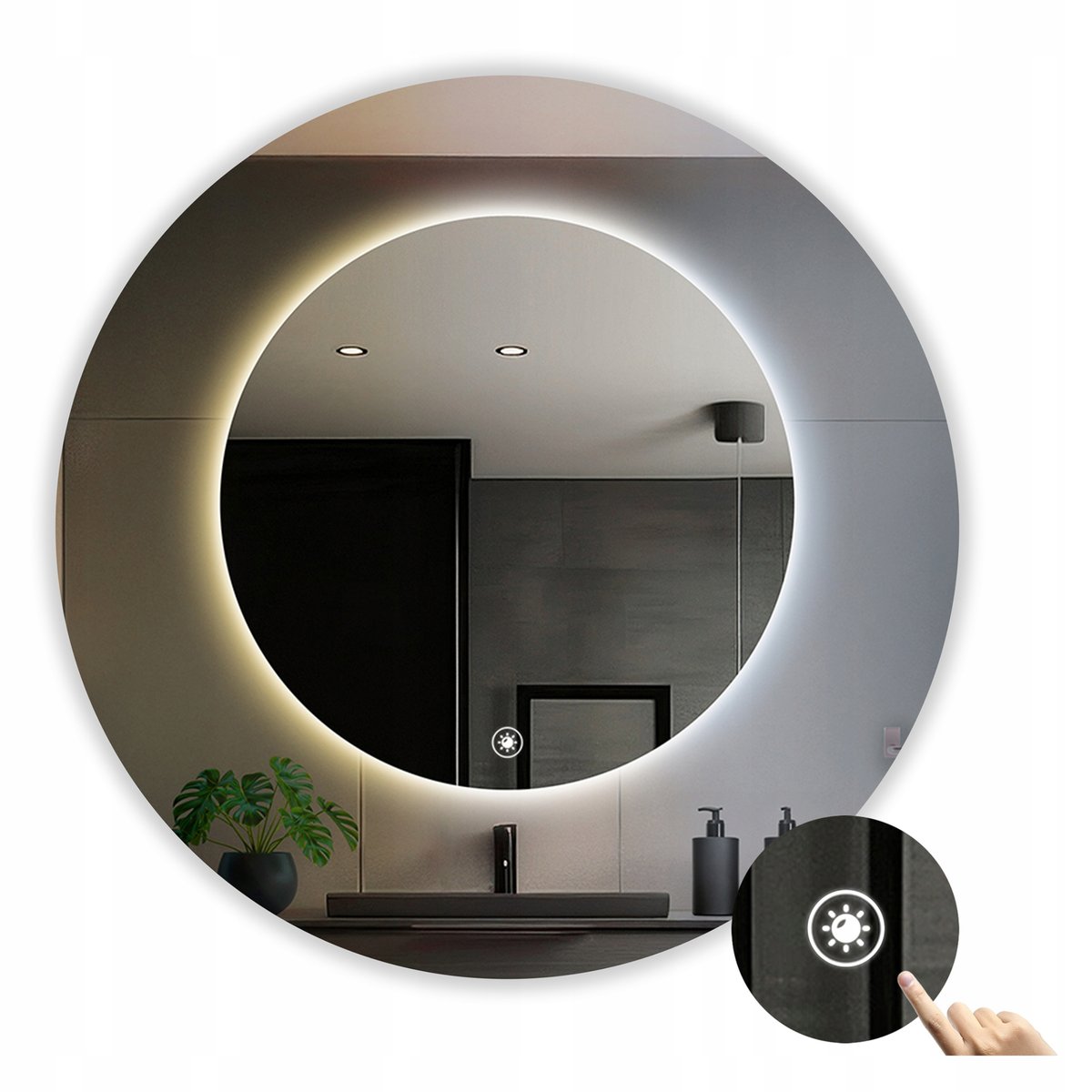 LUSTRO LED 90 cm OKRĄGŁE COB CCT 608 LED/1m 3 BARWY PODŚWIETLANE ...
