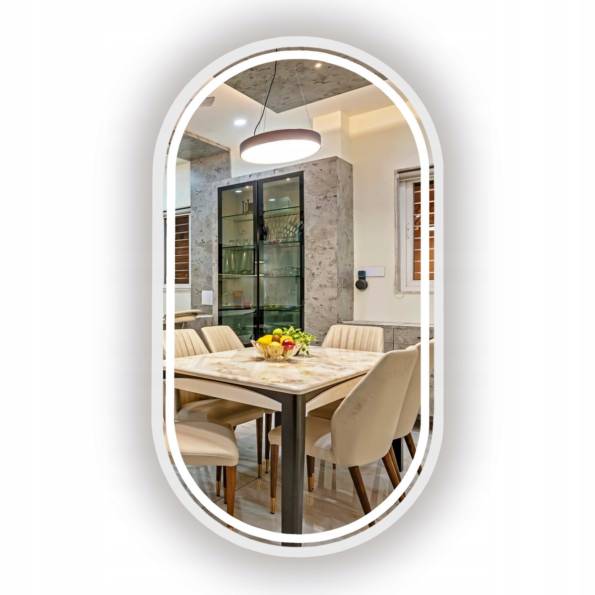 Lustro Led Owalne W Ramie Białe 110X45 Cm Do Łazienki Toaletki Pokoju ...