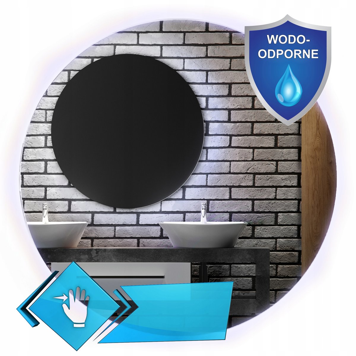 Lustro LED sensor okrągłe fi 80 wodoodporne IP67 z włącznikiem ...