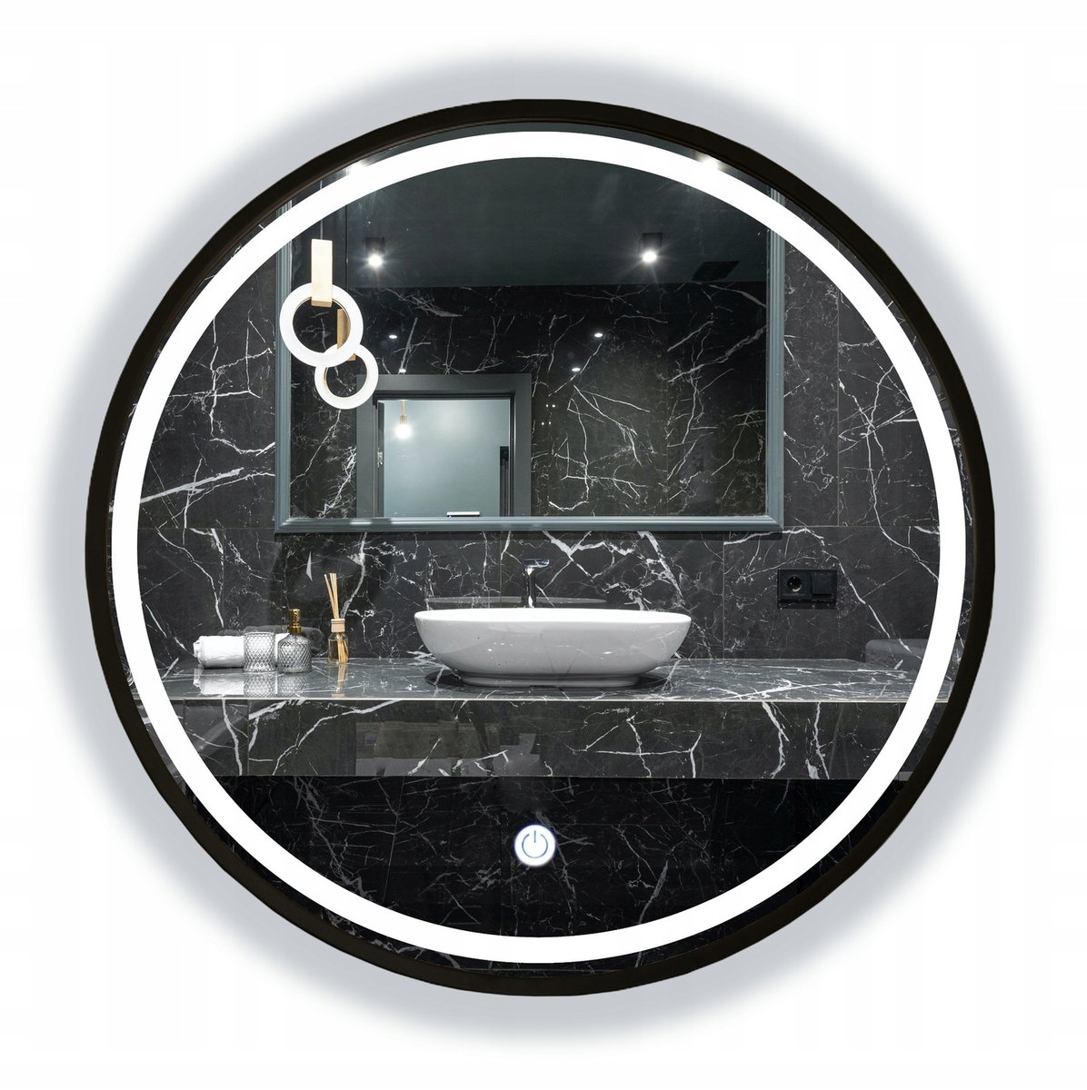 Lustro Okrągłe Led Czarne W Ramie Loft Z Włącznikiem Dotykowym 60 Cm ...