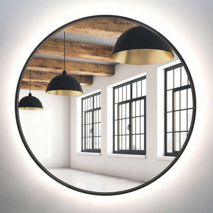 Lustro okrągłe podświetlane LED 90 cm LOFT czarne - Lawabo Mebel ...