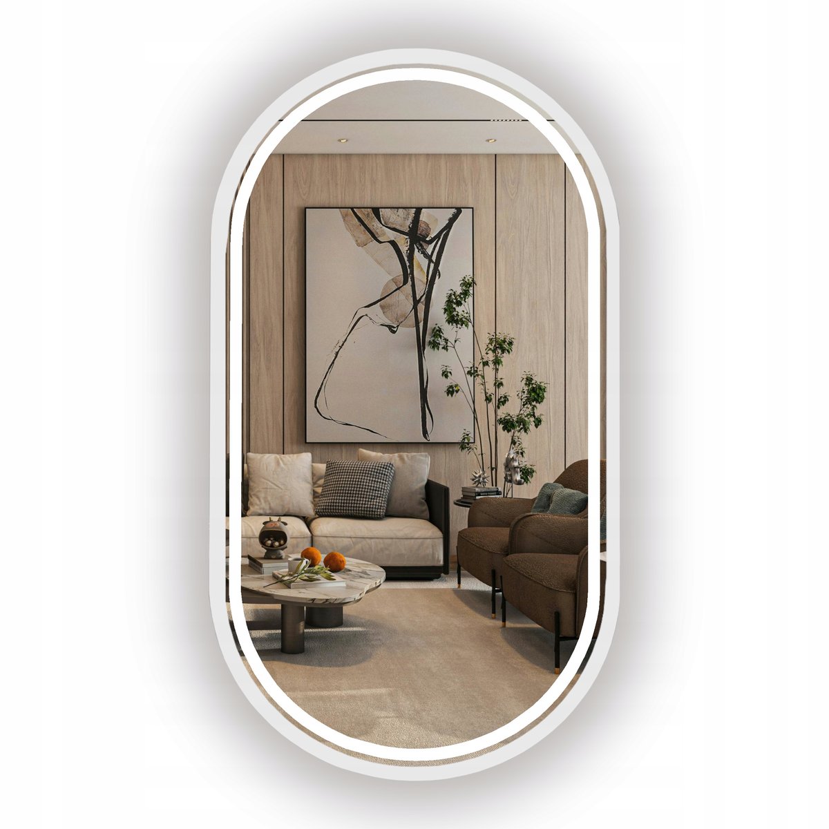 Lustro Owalne Led Podświetlane Białe W Ramie 90X55 Cm Do Łazienki ...