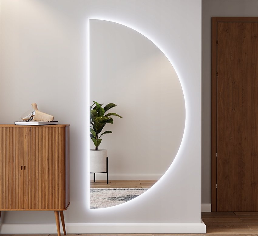 Lustro Półokrągłe Srebrne LED 120X60 PRAWE - Galakor | Sklep EMPIK.COM