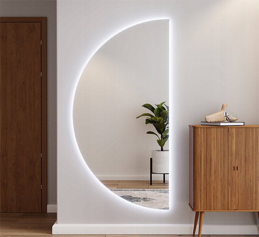 Lustro Półokrągłe Srebrne LED 160X80 LEWE - Galakor | Sklep EMPIK.COM