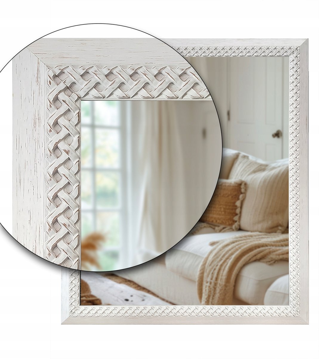 Lustro w białej drewnianej ramie shabby chic styl prowansalski 130x40 ...