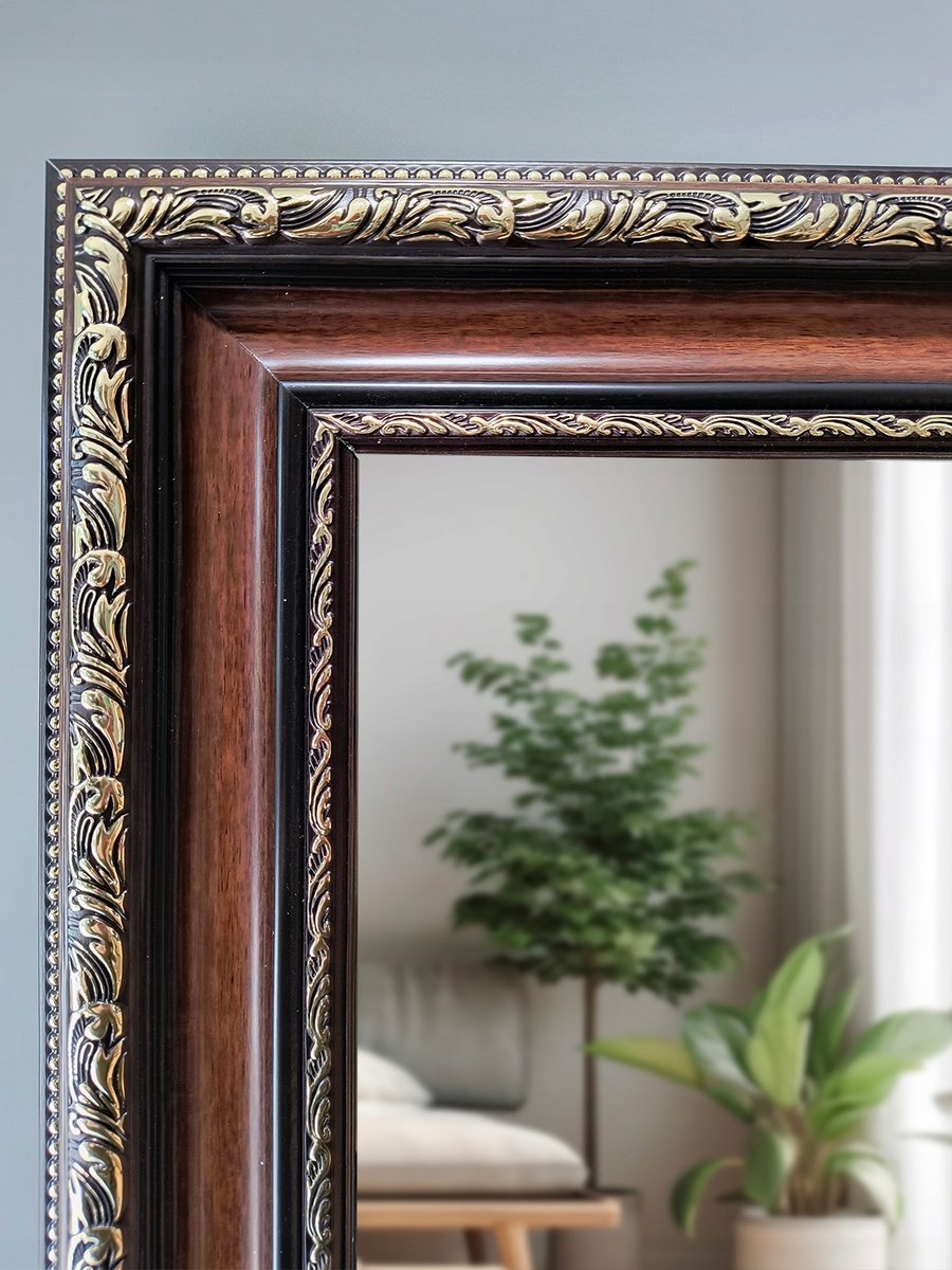 Lustro w ciemnej eleganckiej ramie ze złotem 90x70 odporne na wilgoć u8 - fabryka luster | Sklep ...