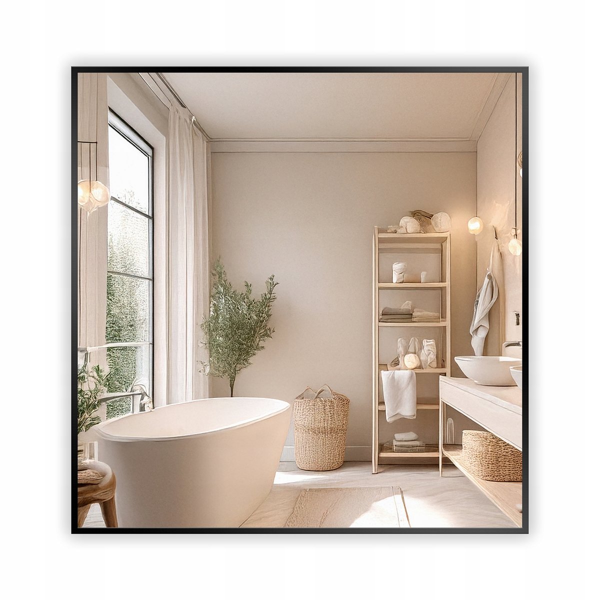 LUSTRO W CZARNEJ RAMIE LOFTOWE CZARNA RAMA LOFT BEZ PODŚWIETLENIA 60x60 ...