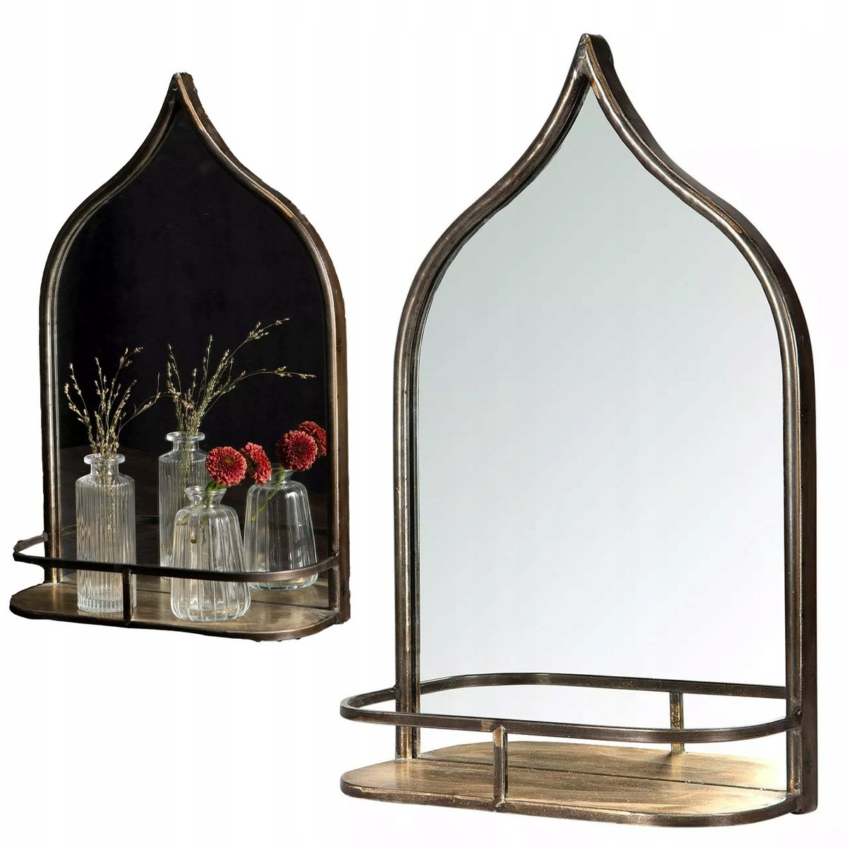 LUSTRO ZŁOTE Z PÓŁKĄ ŚCIENNE 47x30cm loft metalowa rama do salonu ...