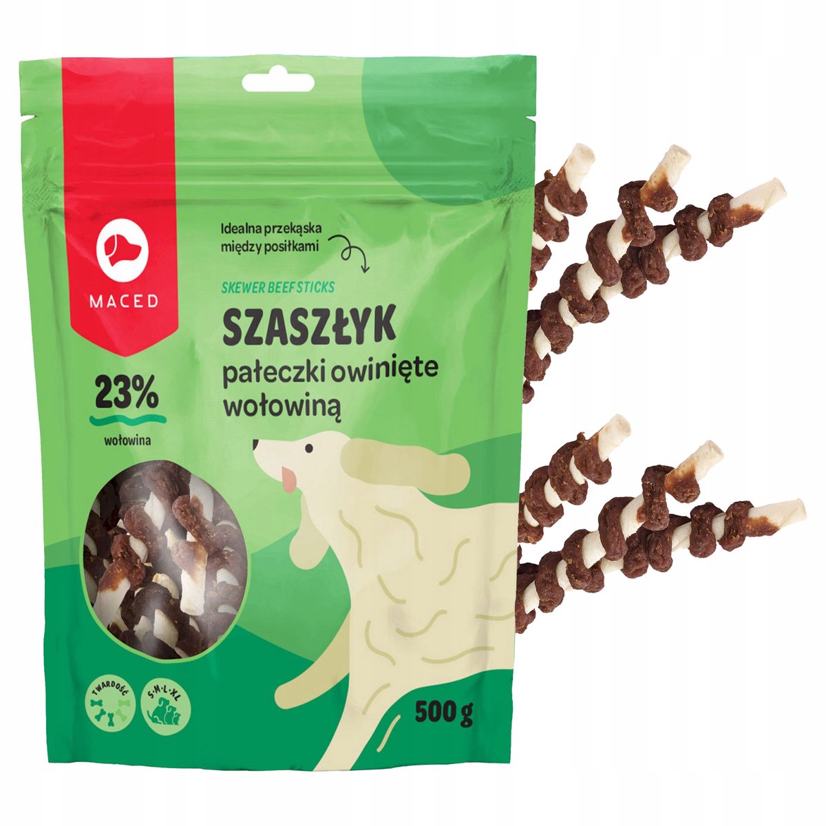 MACED Szaszłyk Pałeczki Wołowe owinięte Wołowiną przysmak dla psa 500g ...