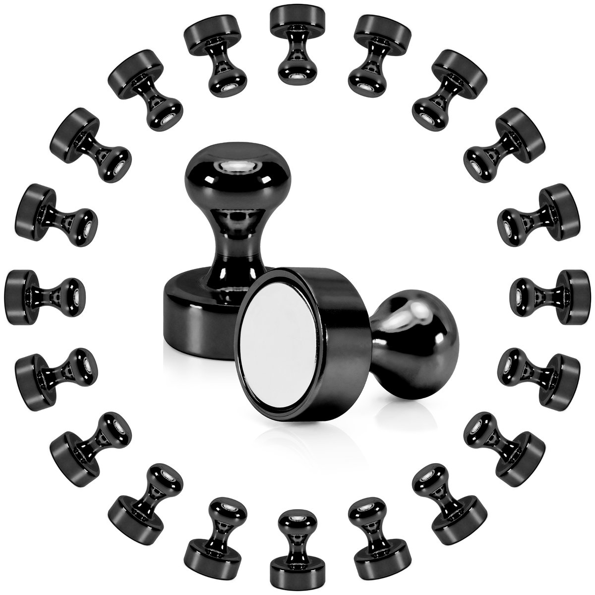 MAGNESY NEODYMOWE BIUROWE Ø12 mm na Lodówkę do Tablic, Czarne, 20 szt ...