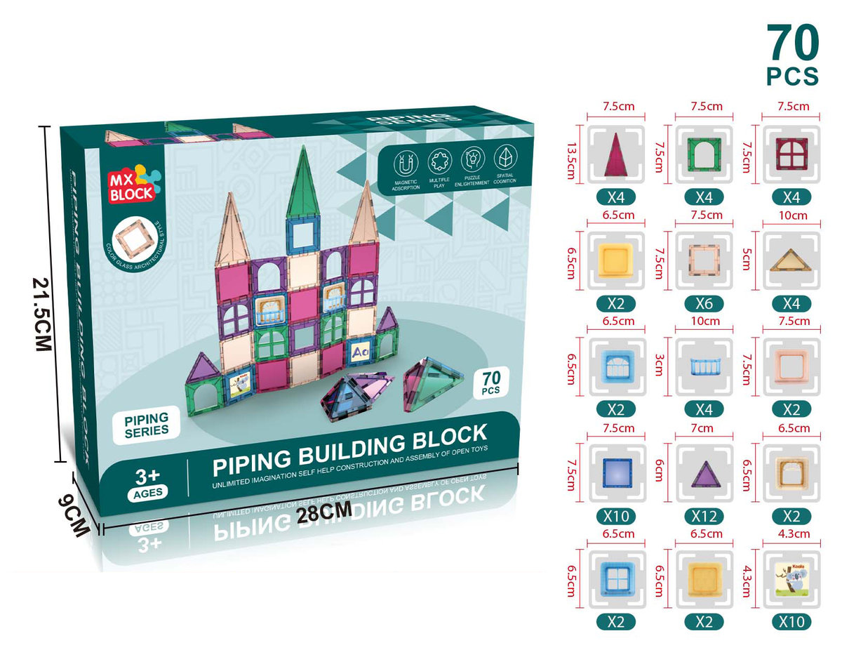 Magnetyczne klocki konstrukcyjne Piping building blocks 70 elementów ...