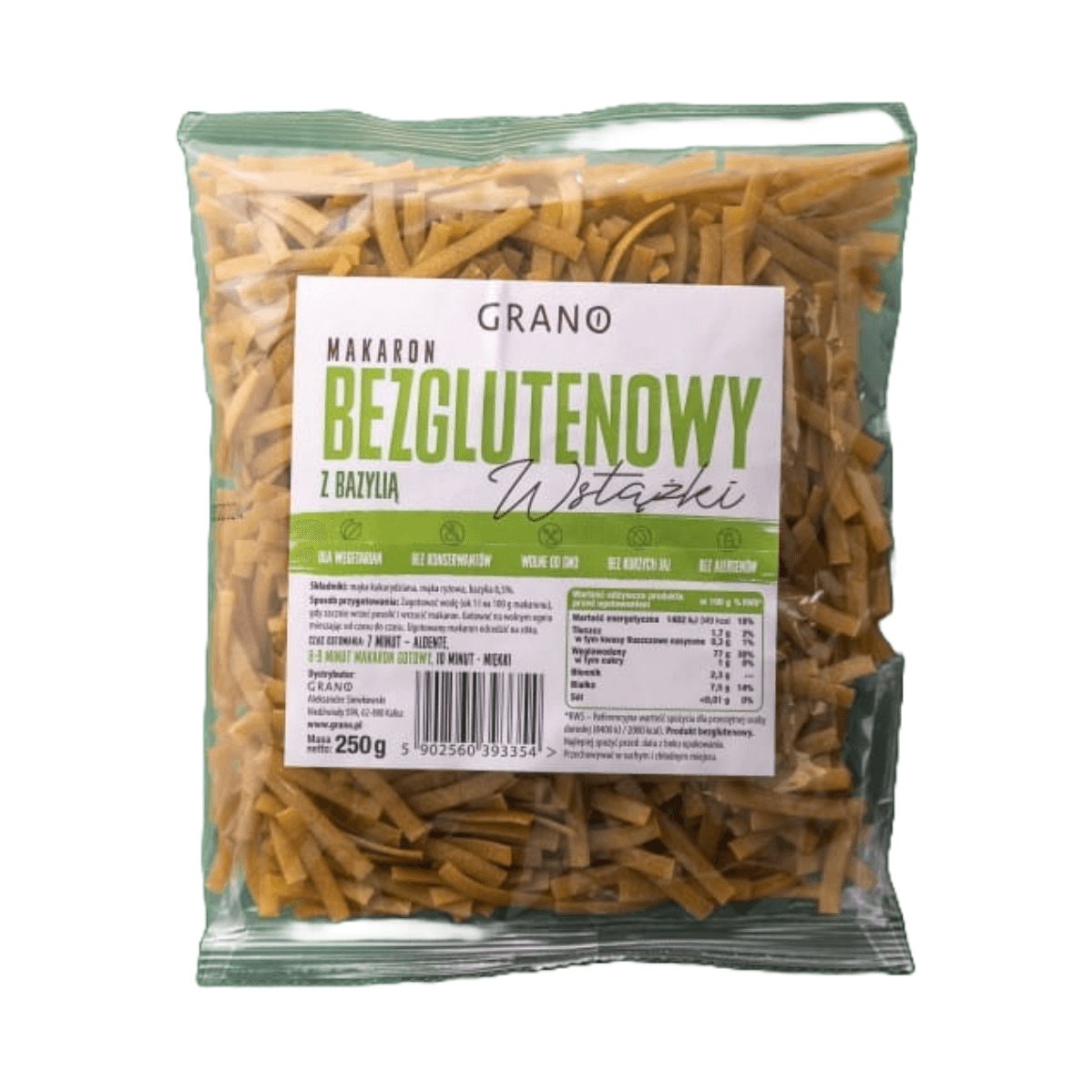 Makaron Bezglutenowy Wstążki Z Bazylią 250 G Grano - grano | Sklep ...