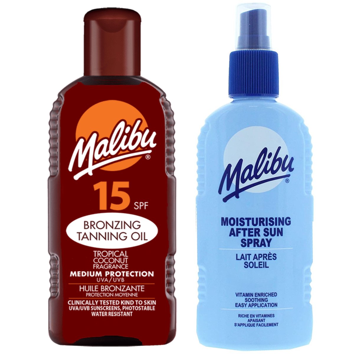 Malibu Olejek Do Opalania SPF15 200ml + Balsam W Sprayu Po Opalaniu 200ml | Sklep EMPIK.COM