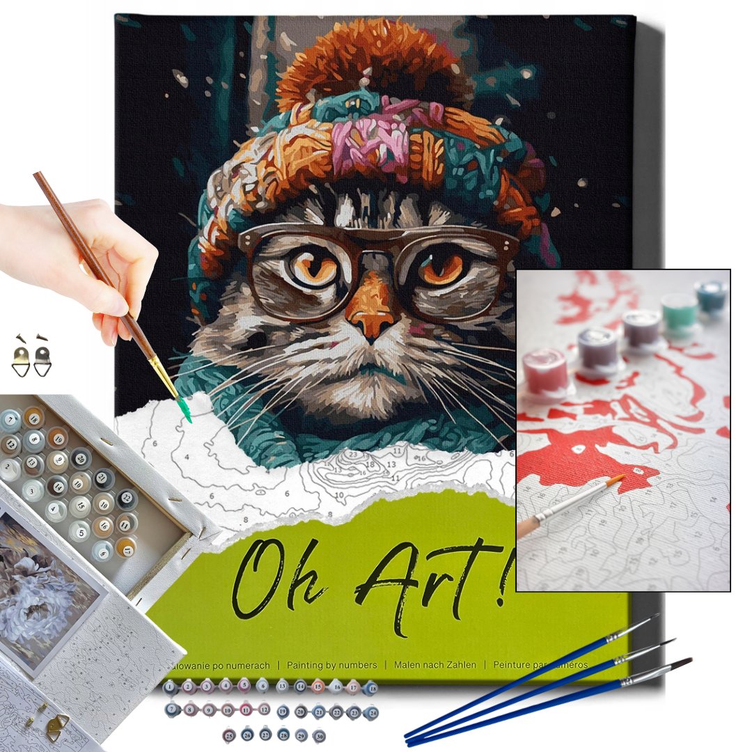 Malowanie Po Numerach 40x50 cm Kot W Czapce – Kreatywny Obraz do ...