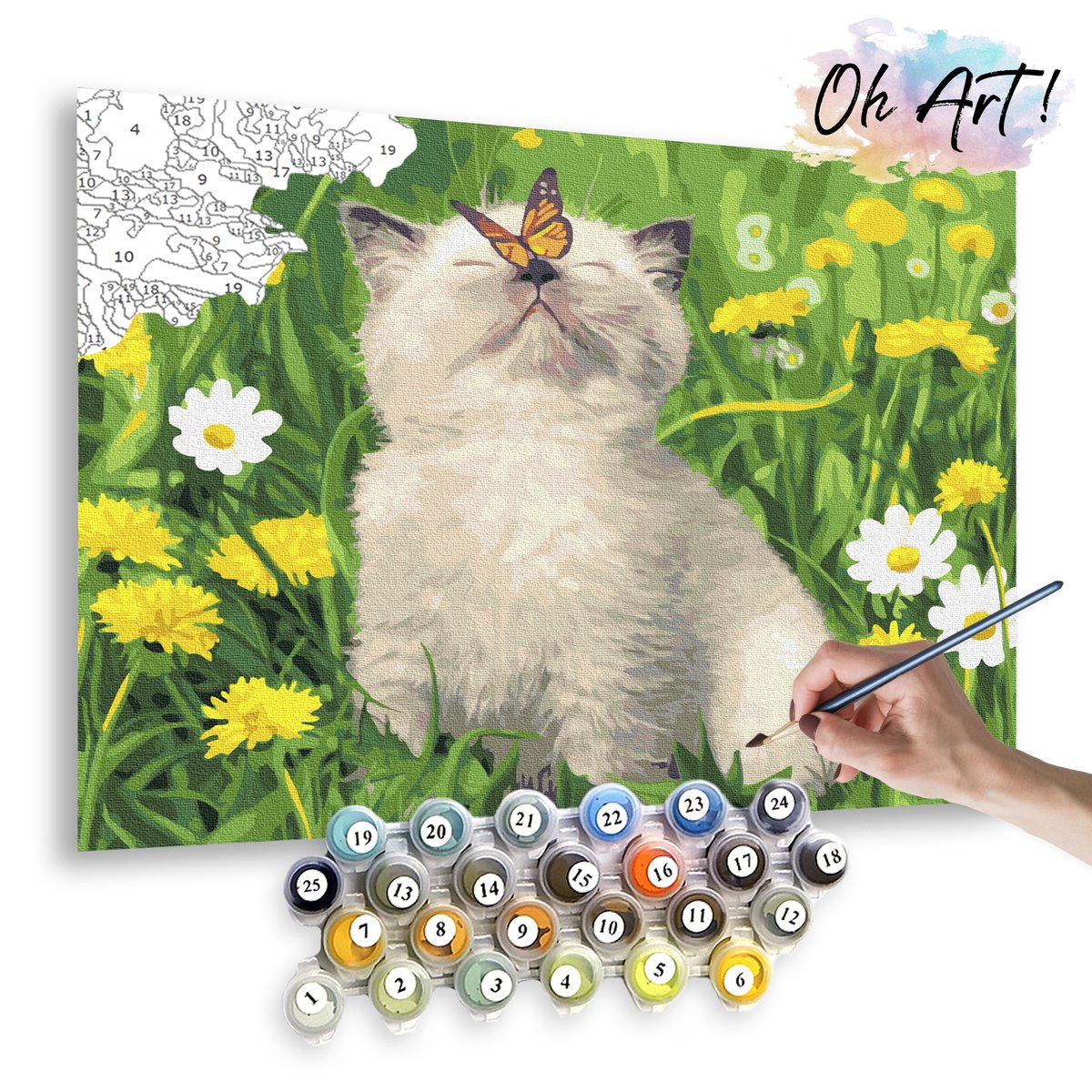 Malowanie po numerach, 40x50 cm - Kotek i motylek / Oh-Art - Oh Art ...