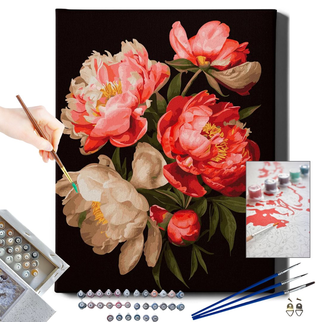 Malowanie Po Numerach 40x50cm Jaskrawe piwonie – Kreatywny Obraz do ...