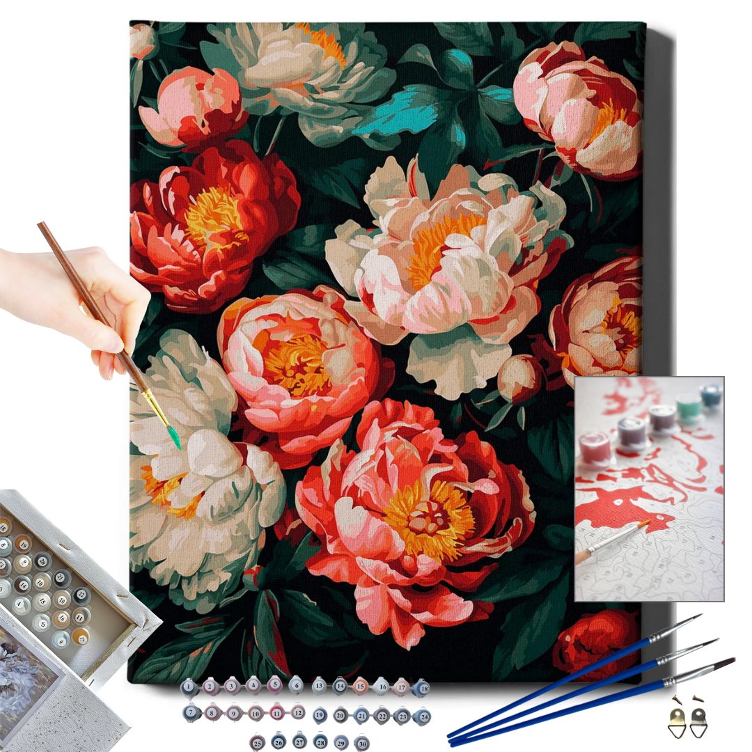 Malowanie Po Numerach 40x50cm Kwitnące piwonie – Kreatywny Obraz do ...
