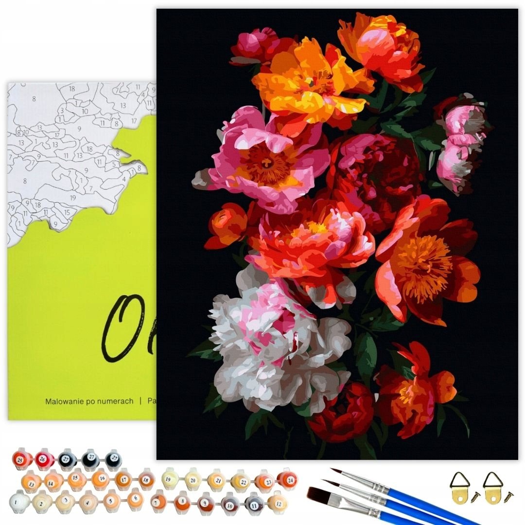 MALOWANIE PO NUMERACH Kwiaty NA CZARNYM PŁÓTNIE Obrazy Do Malowania z ...