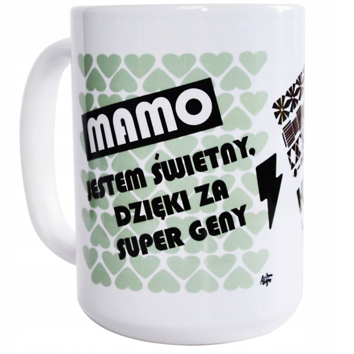 Mamo jestem świetny, dzięki za super geny, od syna, kubek na Dzień Matki, Sowia Aleja - Inna ...