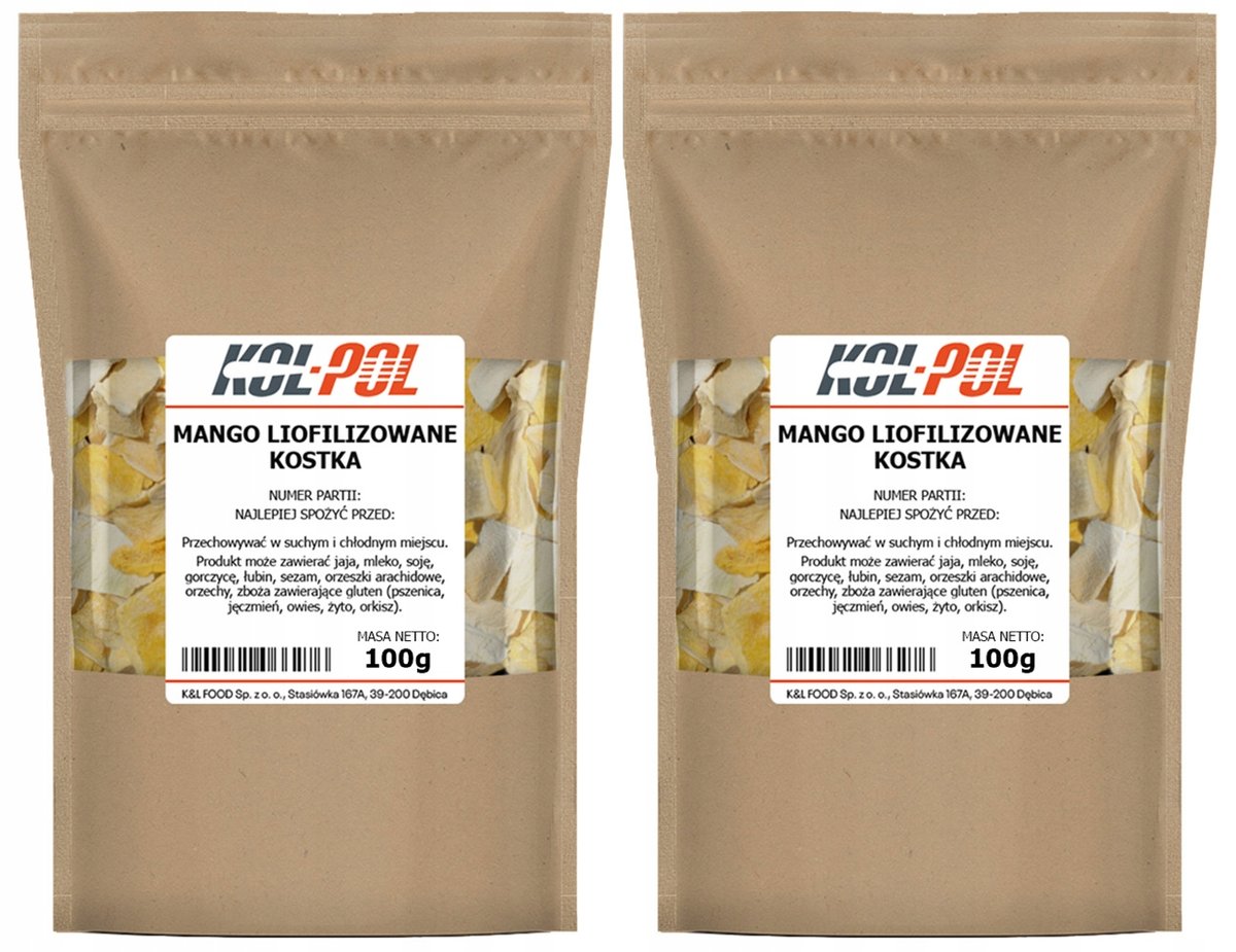 MANGO LIOFILIZOWANE 200g Kostka naturalne Owoce liofilizowane Kol-Pol ...