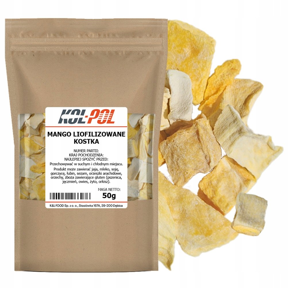 MANGO LIOFILIZOWANE 50g Kostka naturalne Owoce liofilizowane jakość Kol ...