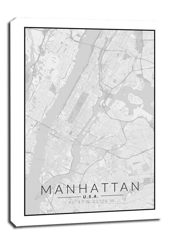 Manhattan mapa czarno biała - obraz na płótnie 90x120 cm - Galeria ...