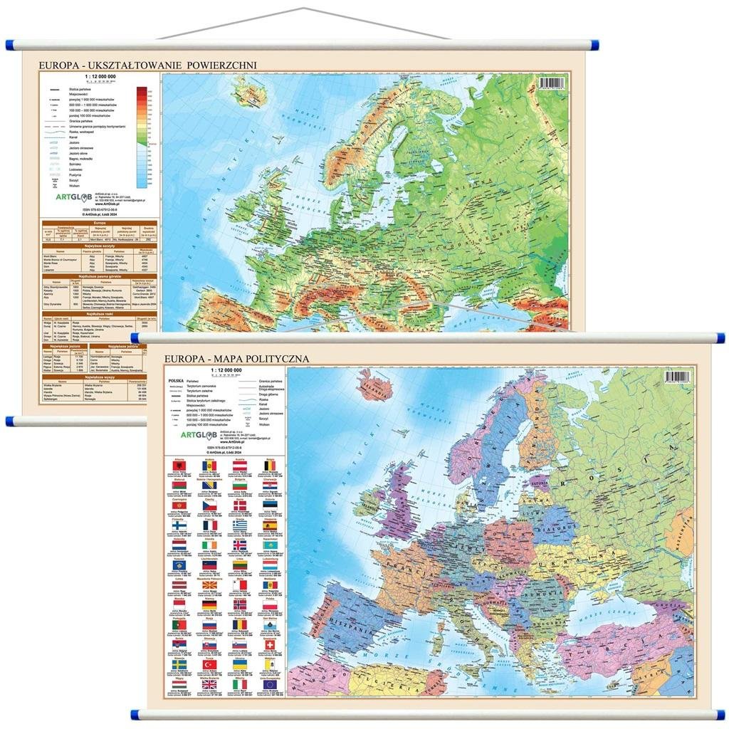 Mapa ścienna Europa polityczno-fizyczna dwustronna ArtGlob ...