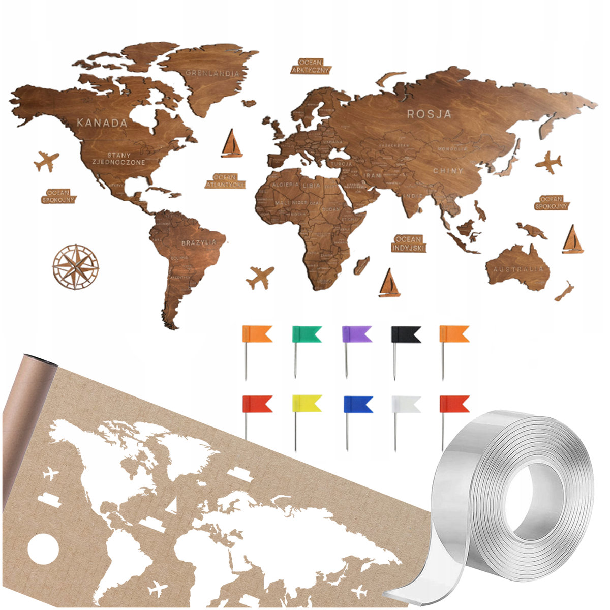 Mapa świata na ścianę dla dzieci z DODATKAMI 150cm MAPA ŚWIATA z ...
