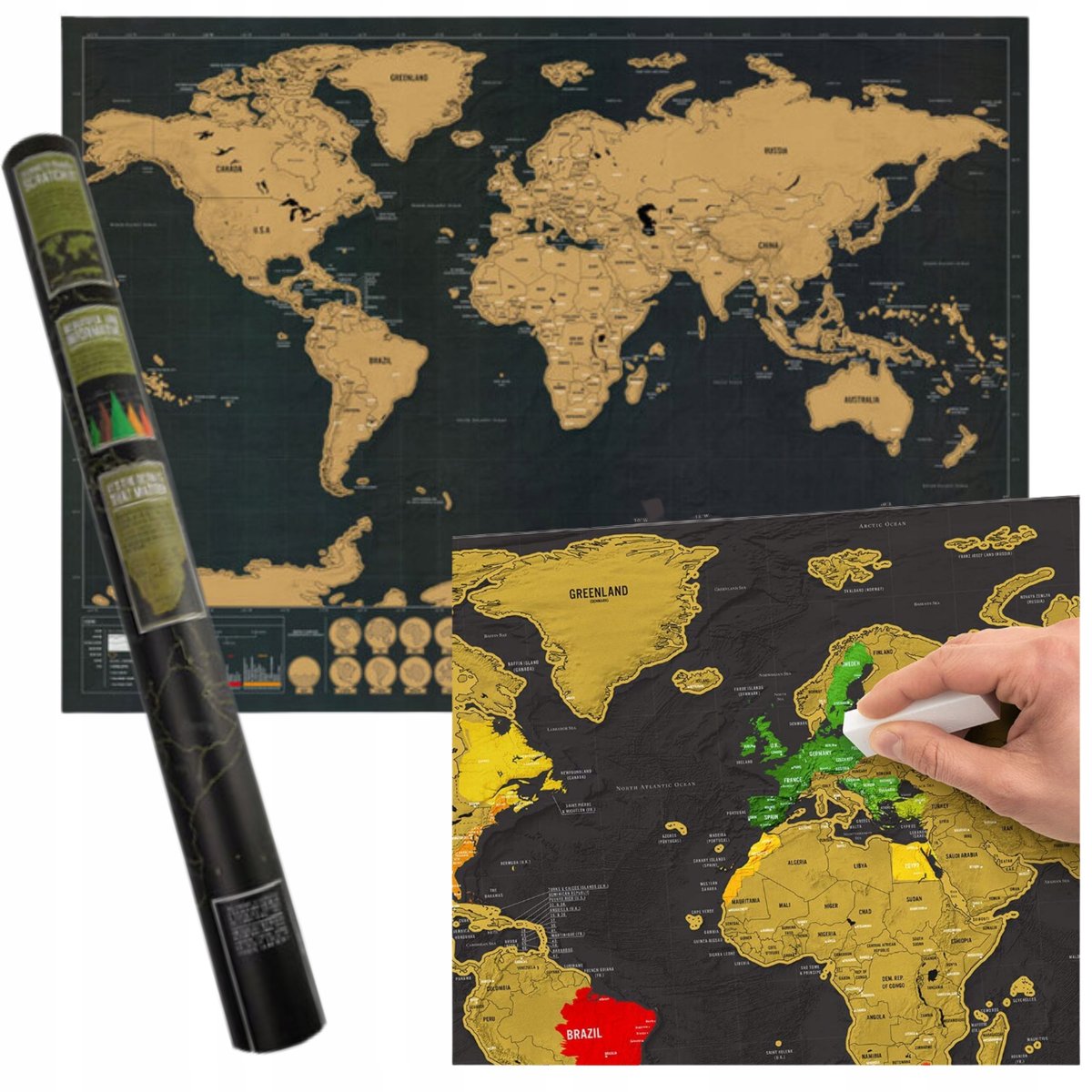 Mapa Świata Zdrapka Duża Prezent Dla Podróżnika Plakat + Tuba 82,5X59,5 ...
