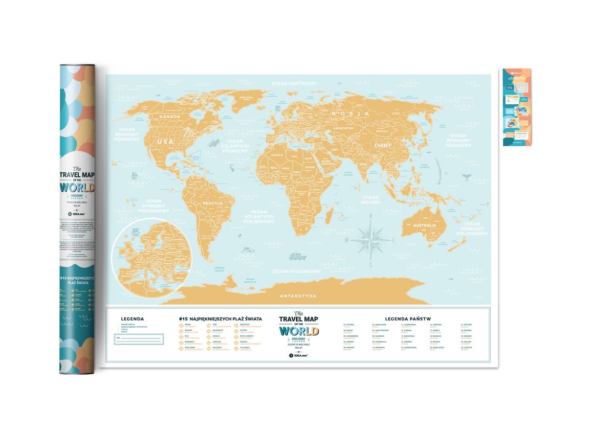 Mapa zdrapka świat, Travel map Lagoon world wersja polska, błękitna ...
