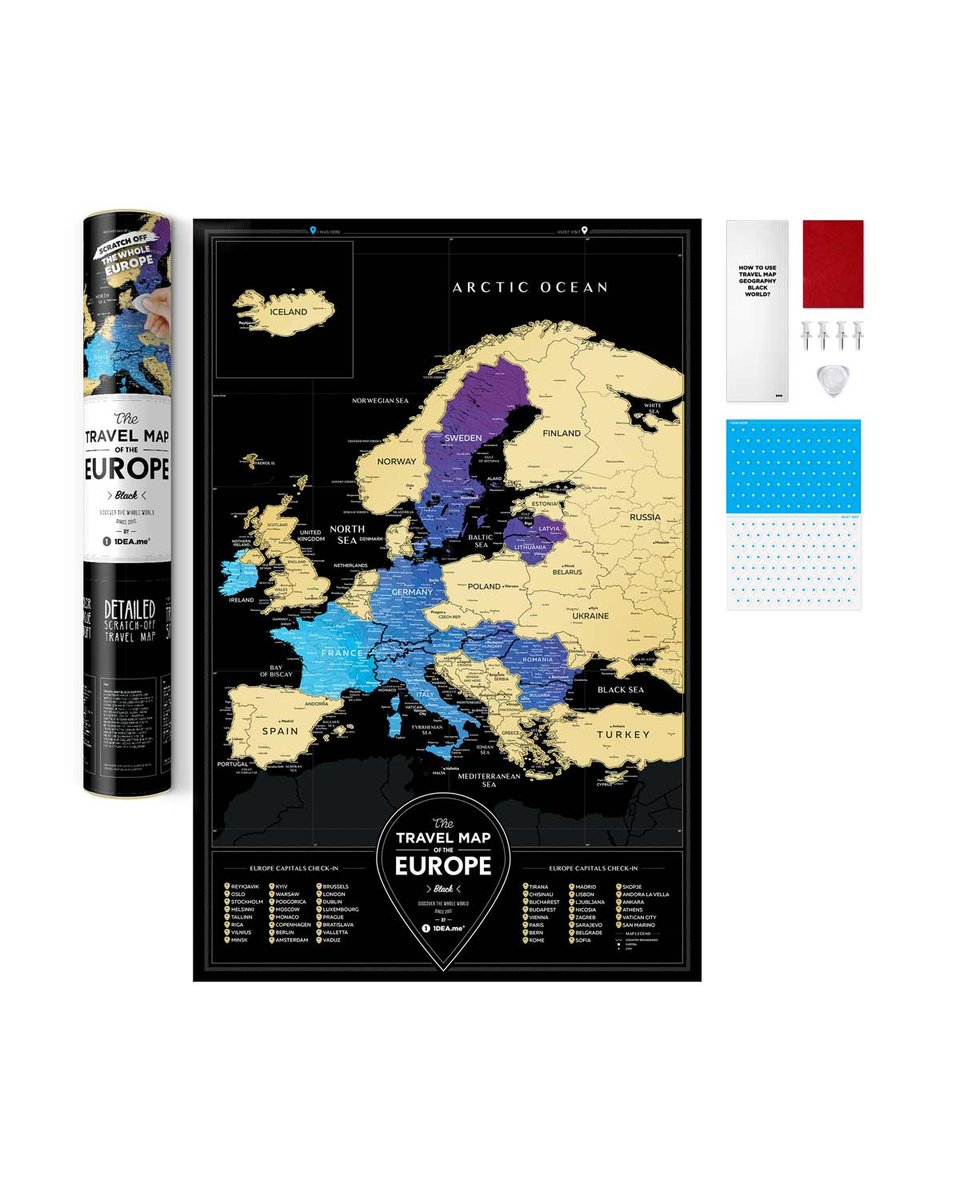 Mapa zdrapka Travel map Europe, czarna - 1DEA.me | Sklep EMPIK.COM