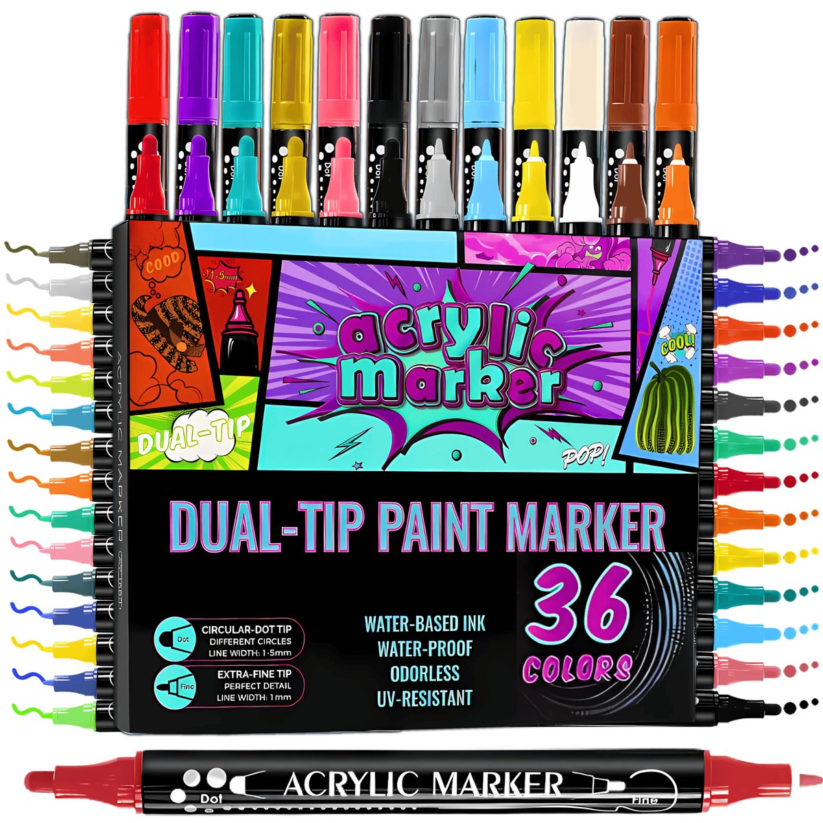 Markery Akrylowe Dwustronne 36 Szt Pisaki Do Szkła Kamieni Tkanin ...
