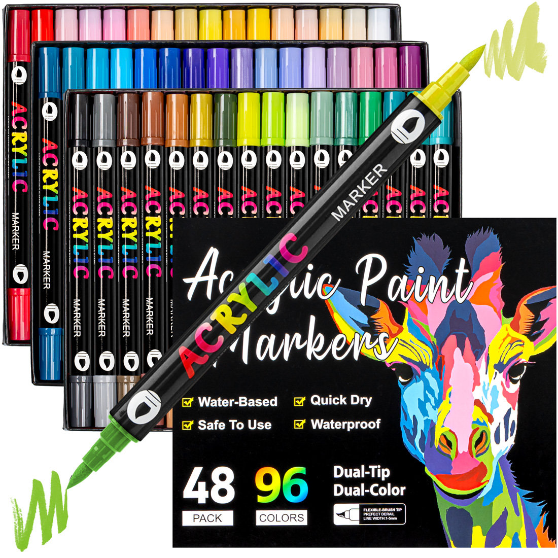 Markery Akrylowe Pisaki Mazaki Dwustronne Wodoodporne 48 sztuk = 96 ...
