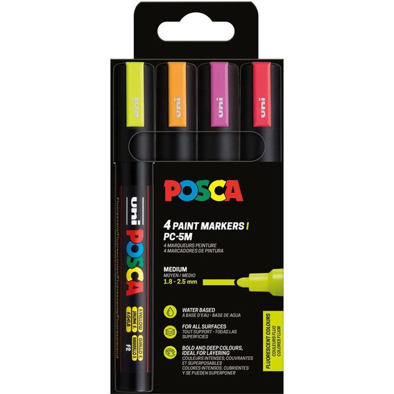 Markery akrylowe Posca PC-5M 2,5 mm set neon color, 4 sztuki - POSCA ...