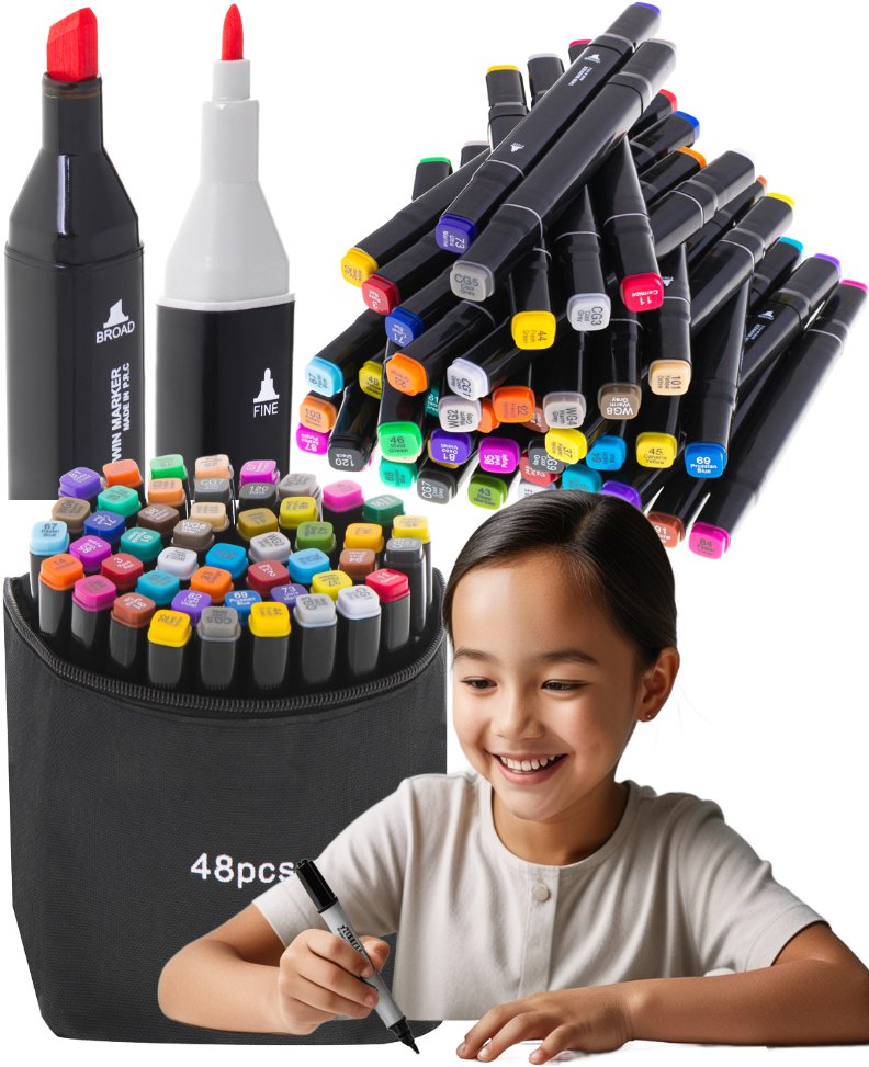 Markery Dwustronne Profesjonalne 48 szt Szkolne Biurowe Zestaw Pisaków ETUI - PakaNiemowlaka ...