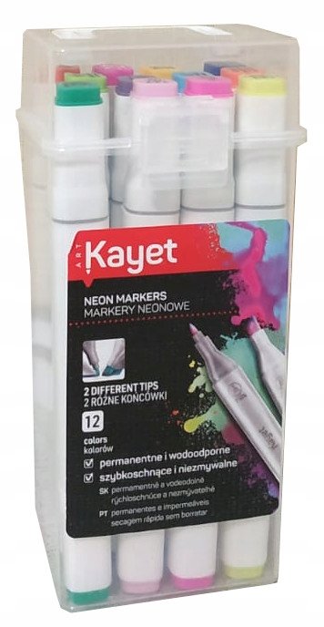 MARKERY NEONOWE PERMANENTNE Kayet 12 szt w pudełku mazaki s1909 ...