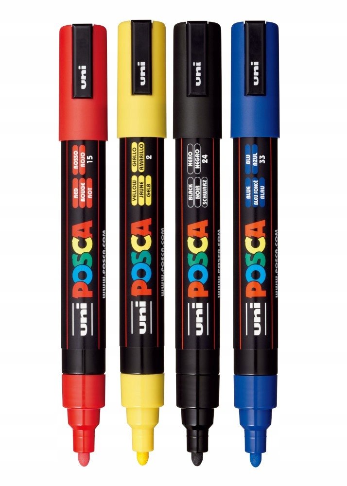 Markery POSCA zestaw POSCA w ETUI PC-5M 4 kolory pisaki do szkła drewna ...