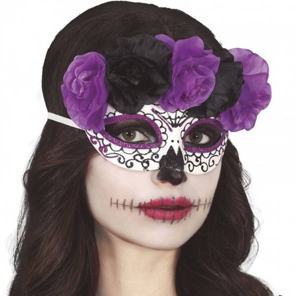 Mask Catrina Purple And Black Flowers - Guirca | Przyjęcia i okazje w ...