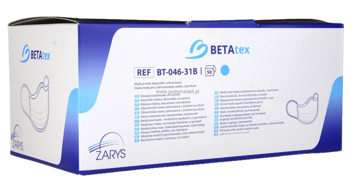 Maska medyczna BETAtex 3-warstwowa z gumkami, 50 sztuk | Sklep EMPIK.COM