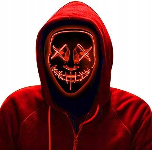 Maska na Halloween cosplay straszna uśmiechnięta twarz świecąca LED ...