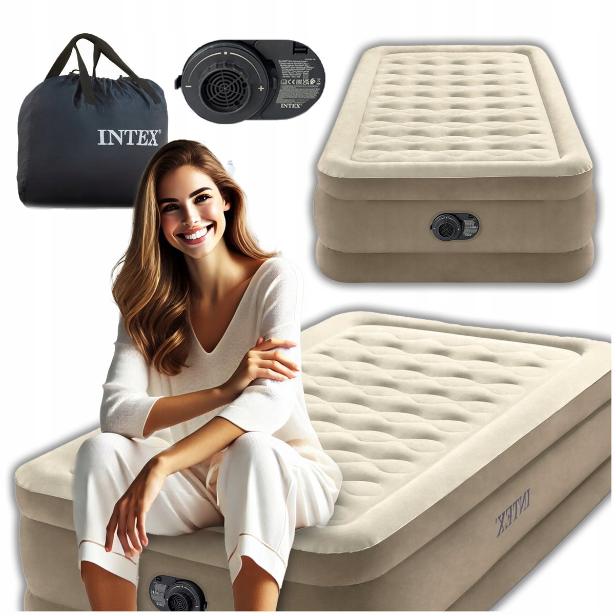 Materac dmuchany Intex z pompką 191x99x46 jednoosobowy wysoki - Intex ...
