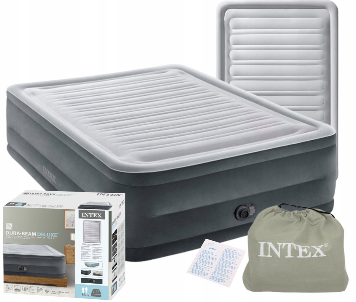 Materac dwuosobowy dmuchany INTEX 64418 z wbudowaną pompką - Intex ...