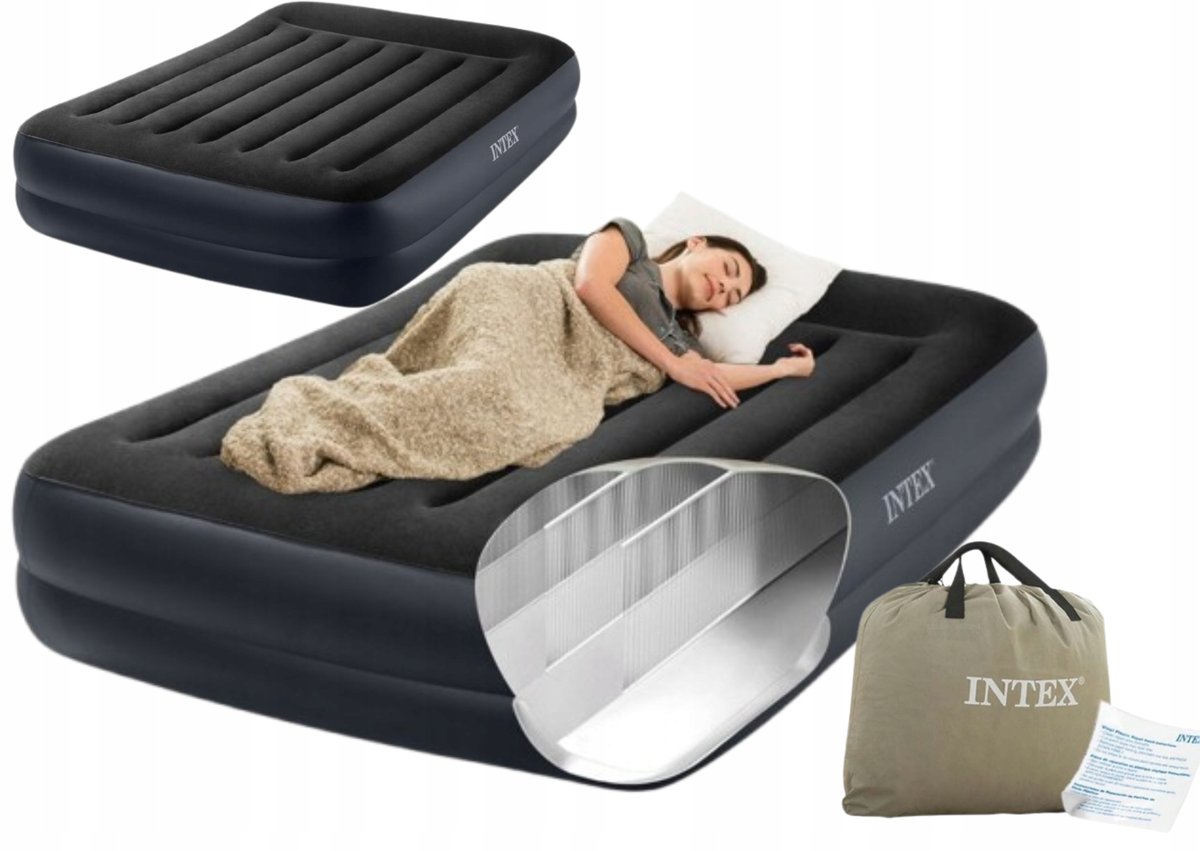 Materac dwuosobowy INTEX dmuchany pompka elektryczna 203cm wygodny ...