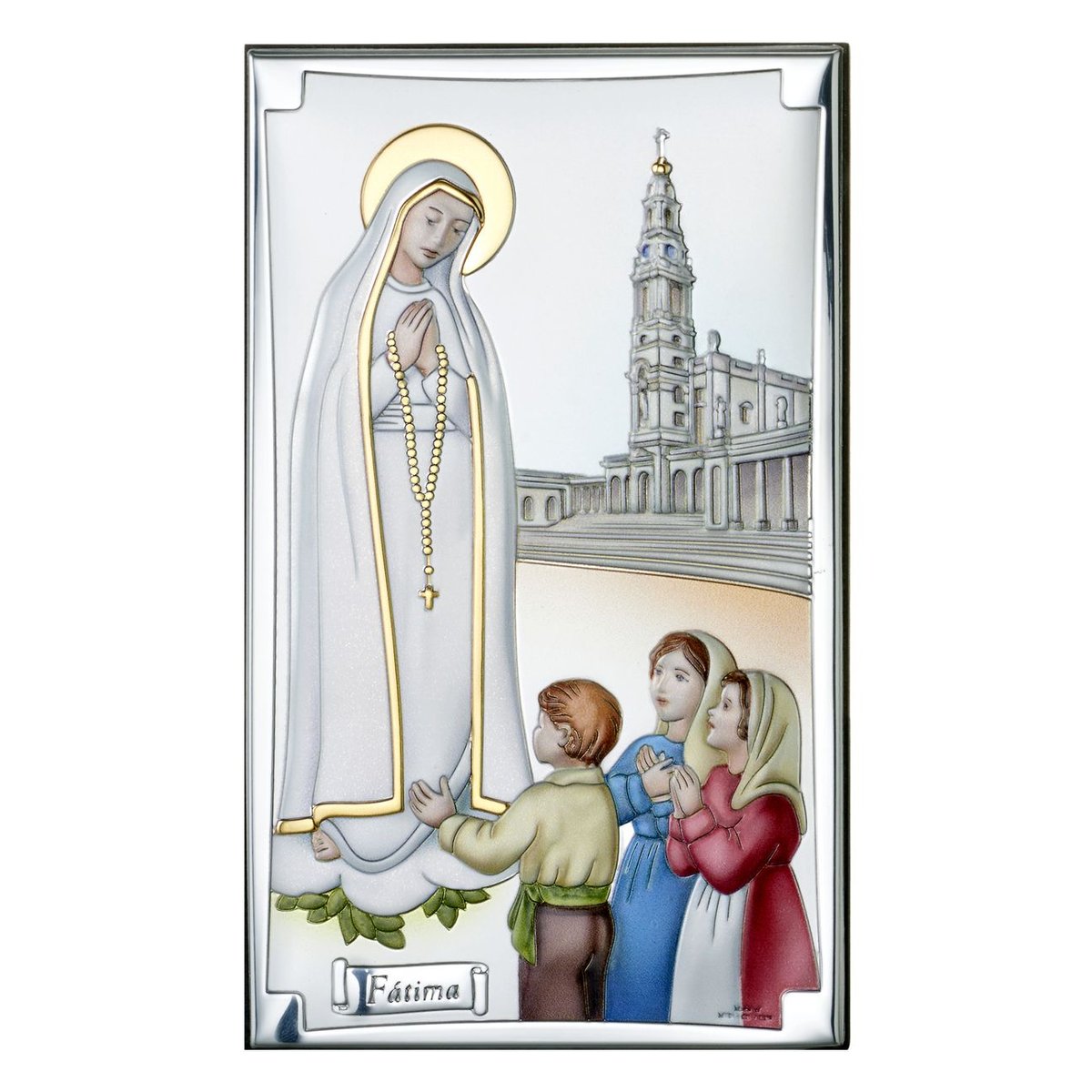 Matka Boska Fatimska obraz srebrny kolorowy | Rozmiar: 9x15 cm | SKU ...